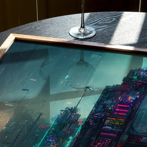 Cyberpunk Print | Futuristic Street With Purple Cyan Neon Lights Art ...