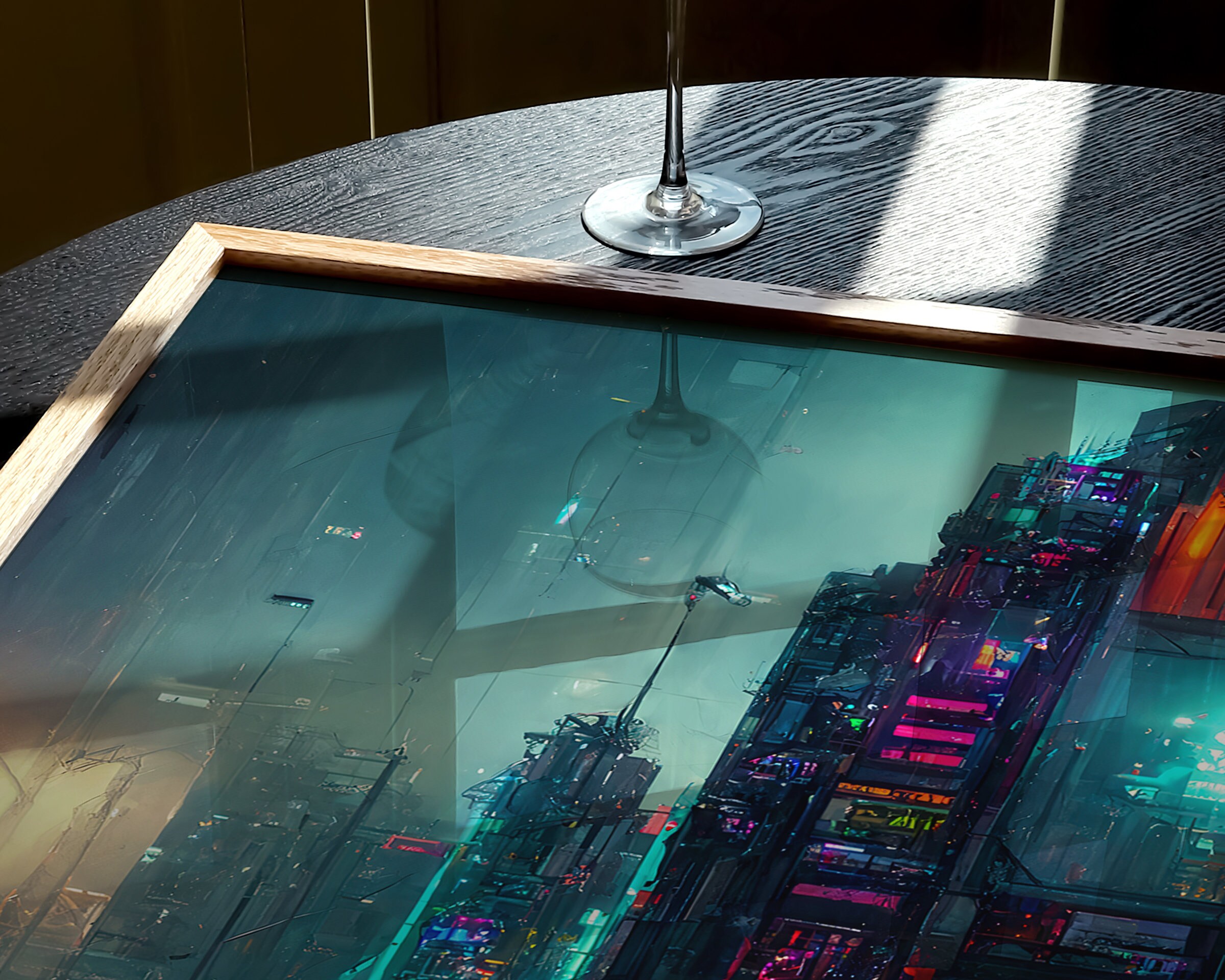 Cyberpunk Print | Futuristic Street With Purple Cyan Neon Lights Art ...