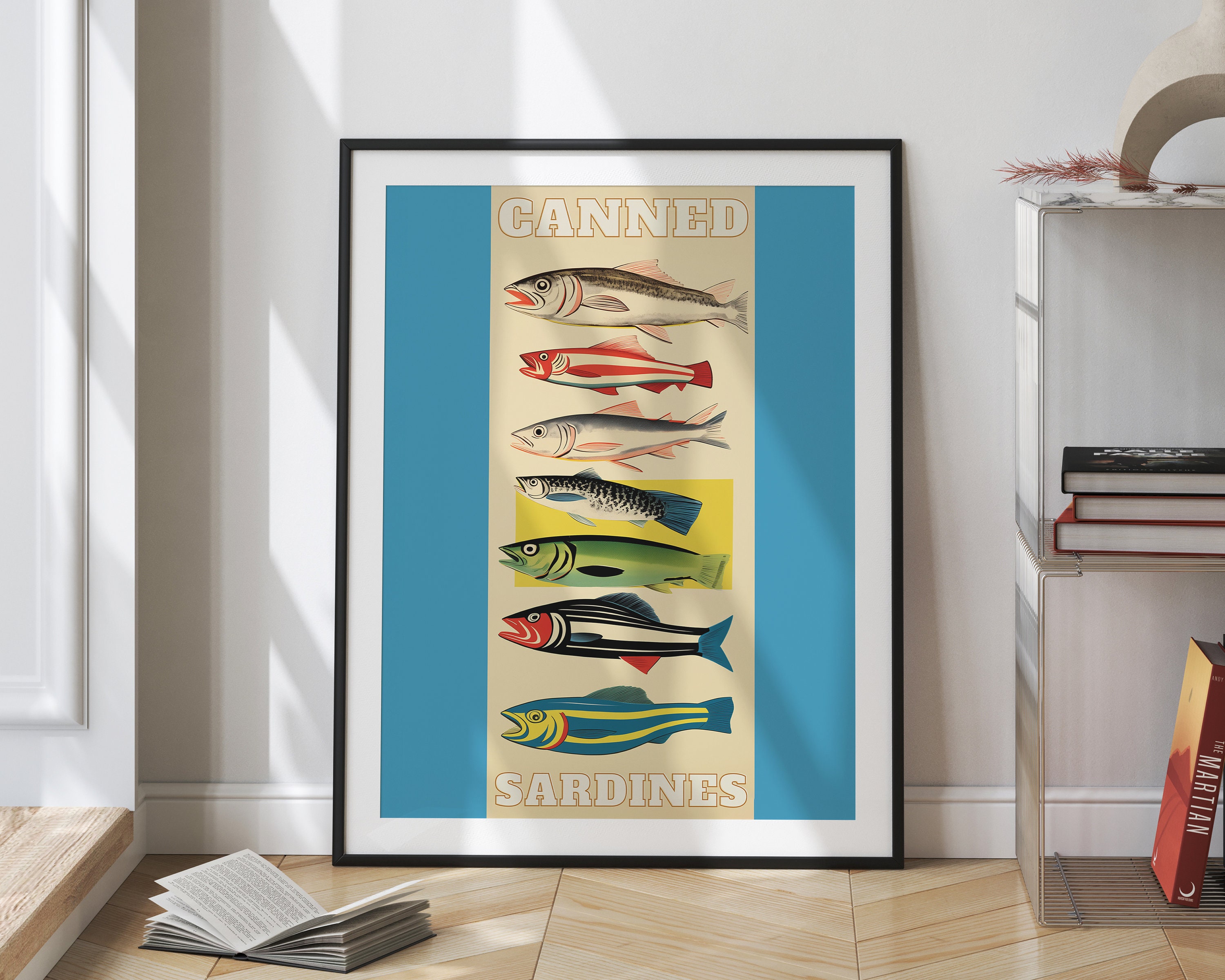 Funky Sardines Collage Art Print | Retro Kitchen Wall Decor, Framed ...