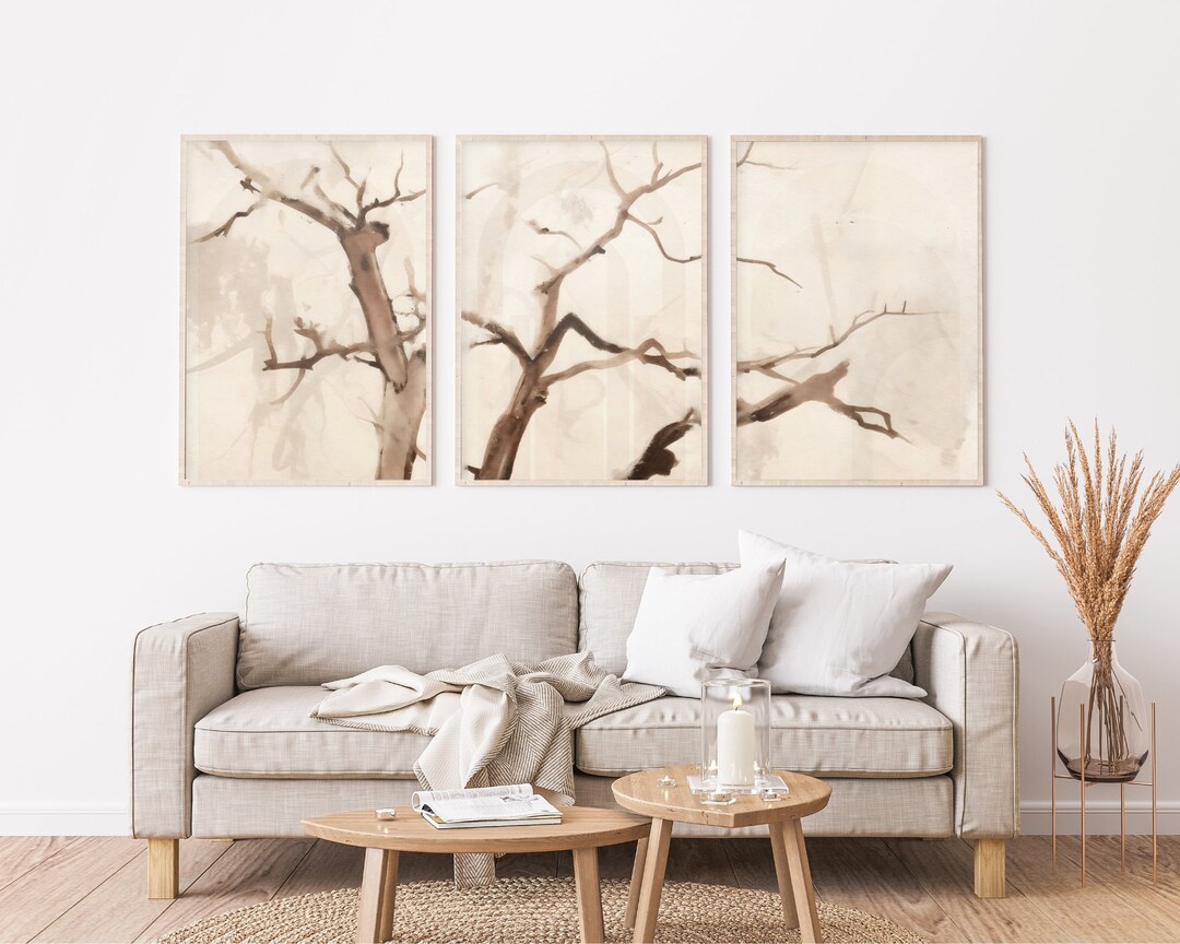 Large 3 Piece Wall Art Set | Beige Tree Earth Tones Modern Wabi Sabi ...