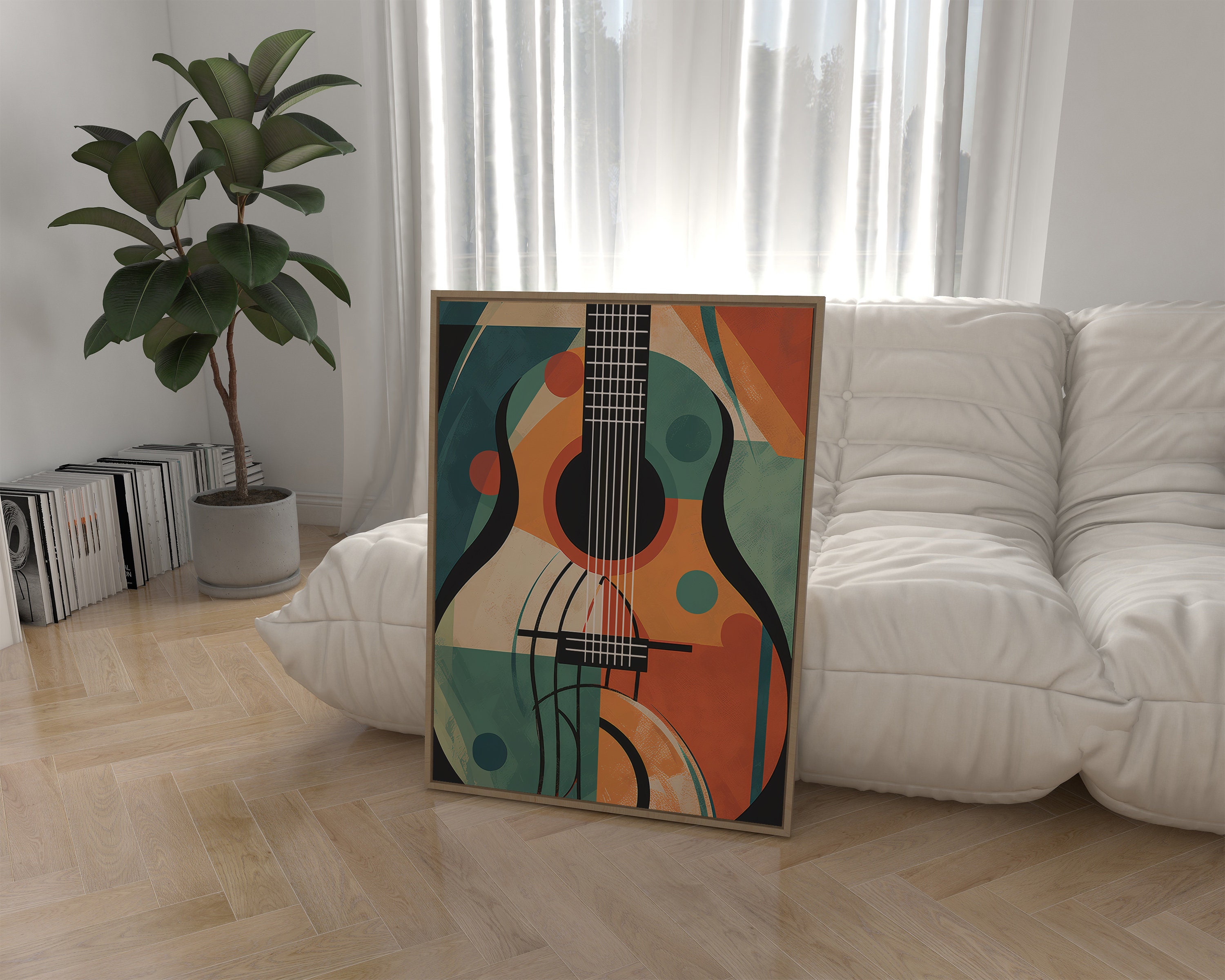 Modern Art Abstract Guitar Mid Century Music Art Print Large Living ...