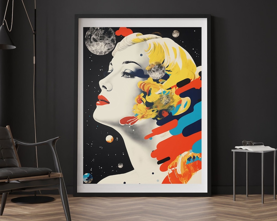 Retro Art | Funky Groovy Outer Space Colorful Surreal Mix Media Print ...