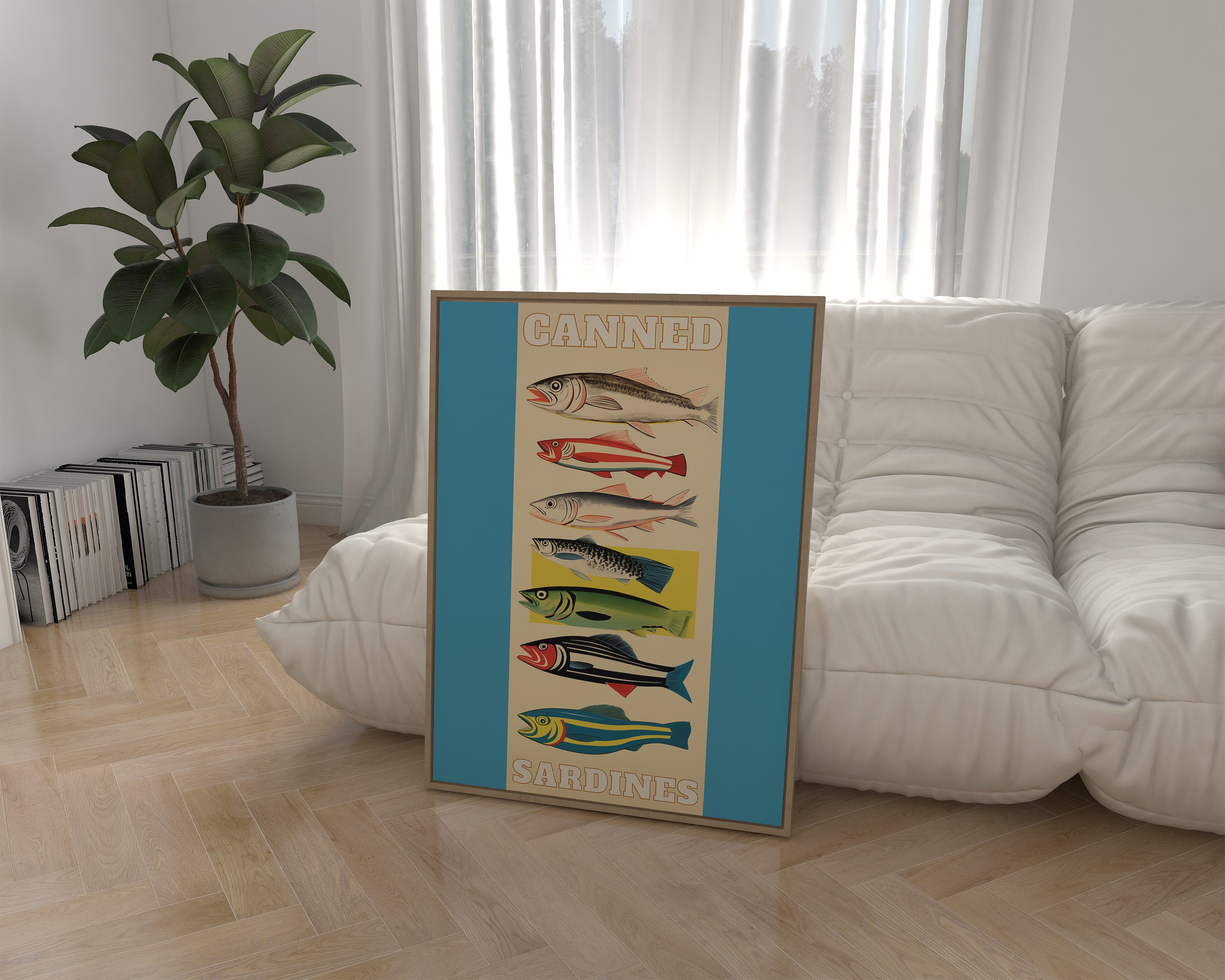 Funky Sardines Collage Art Print | Retro Kitchen Wall Decor, Framed ...
