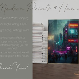 Cyberpunk Print | Futuristic Street With Purple Cyan Neon Lights Art ...