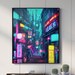 Cyberpunk Print Futuristic Street With Purple Cyan Neon Lights Art ...