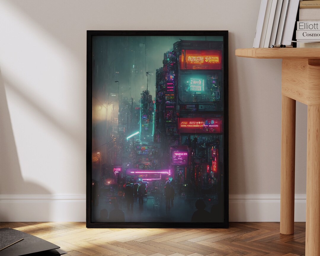 Cyberpunk Print Futuristic Street With Purple Cyan Neon - Etsy