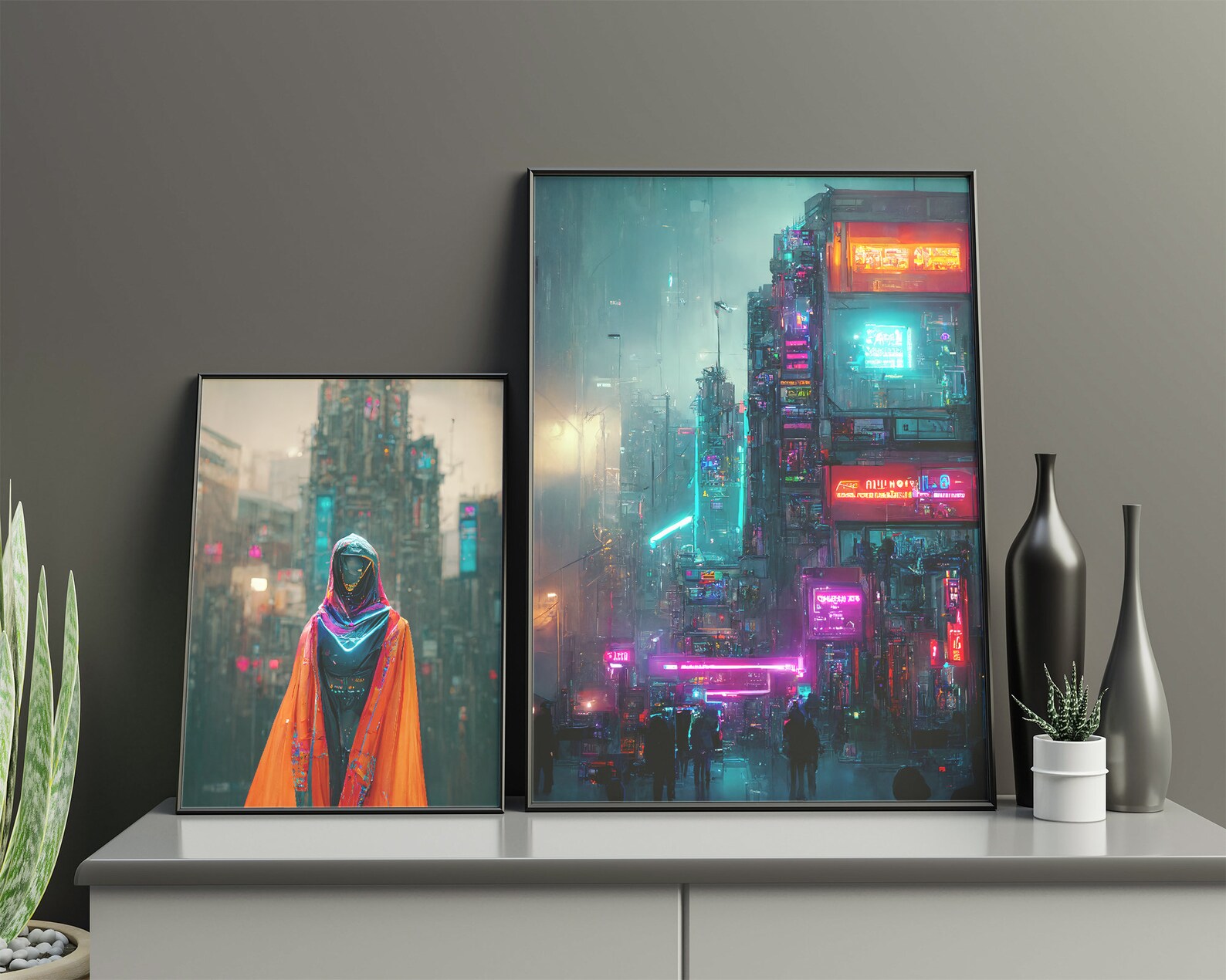 Cyberpunk Print Futuristic Street With Purple Cyan Neon - Etsy
