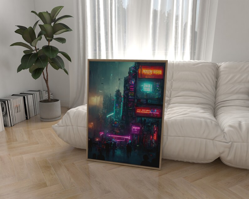 Cyberpunk Print Futuristic Street With Purple Cyan Neon - Etsy