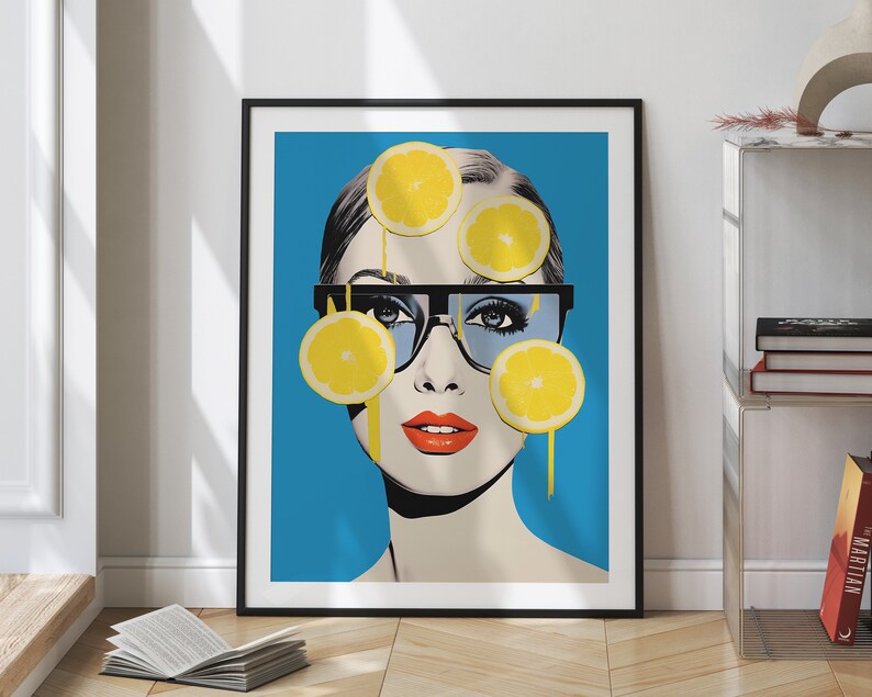 Funky Retro Woman Lemon Collage Art Print | Ready to Hang - Etsy