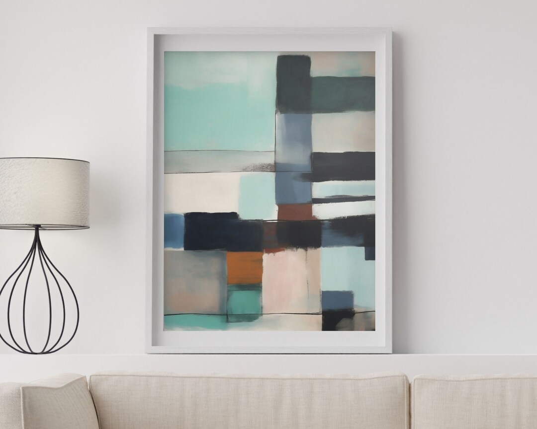 Abstract Art Print Modern Color Block Minimalist Blue Art Large Living ...