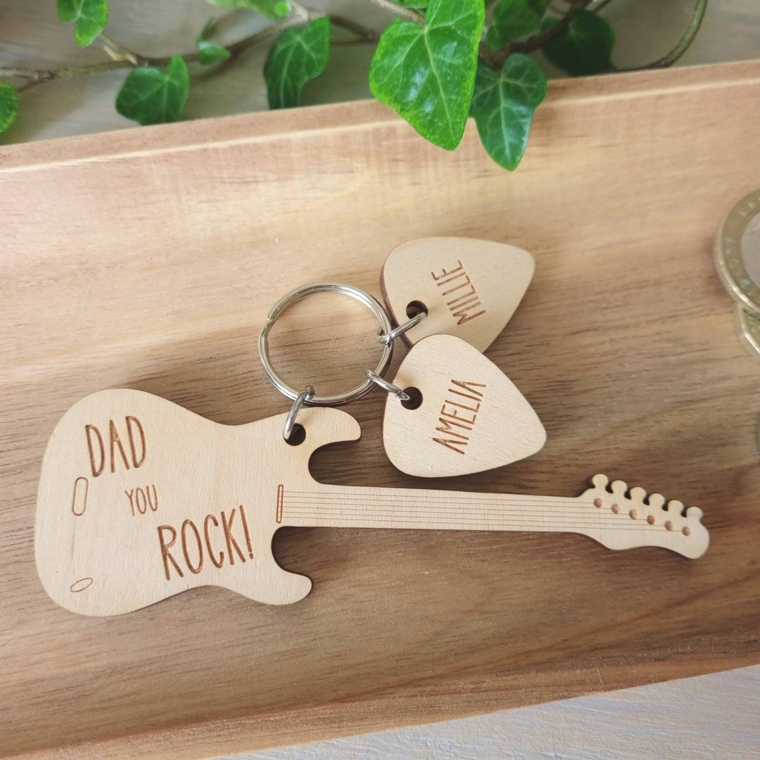 Personalised You Rock Keyring - Custom Engraved Wooden Guitar Keyring ...