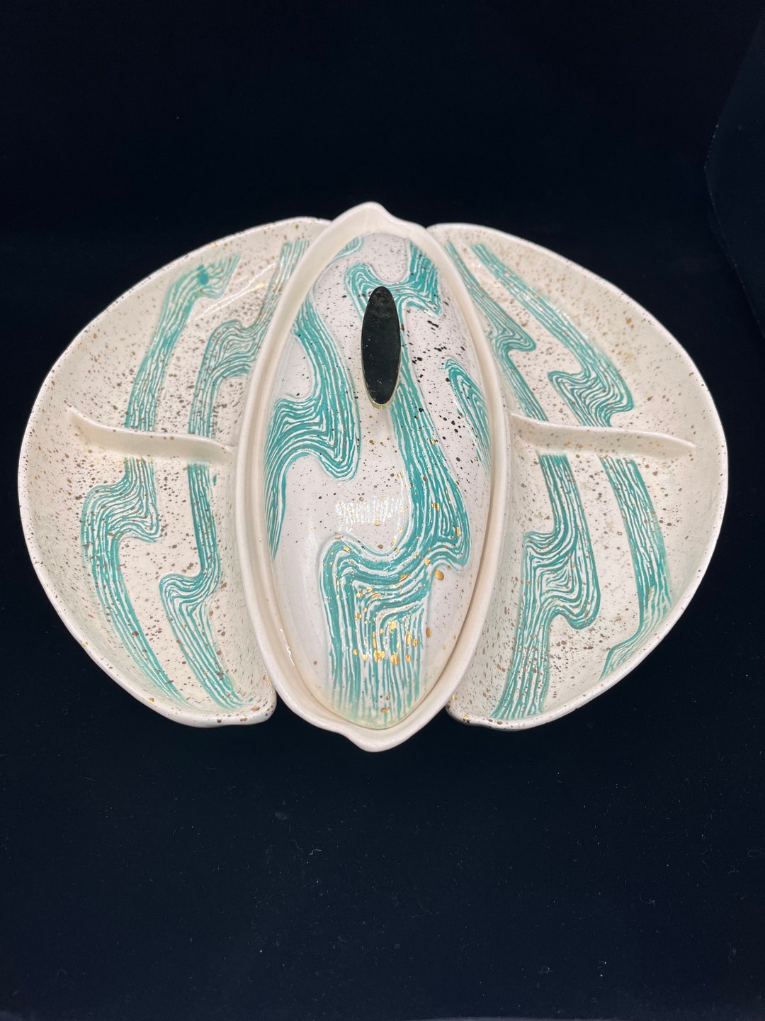 Bell Pottery Atomic 3 Piece Appetizer Set. Aqua With Gold. - Etsy