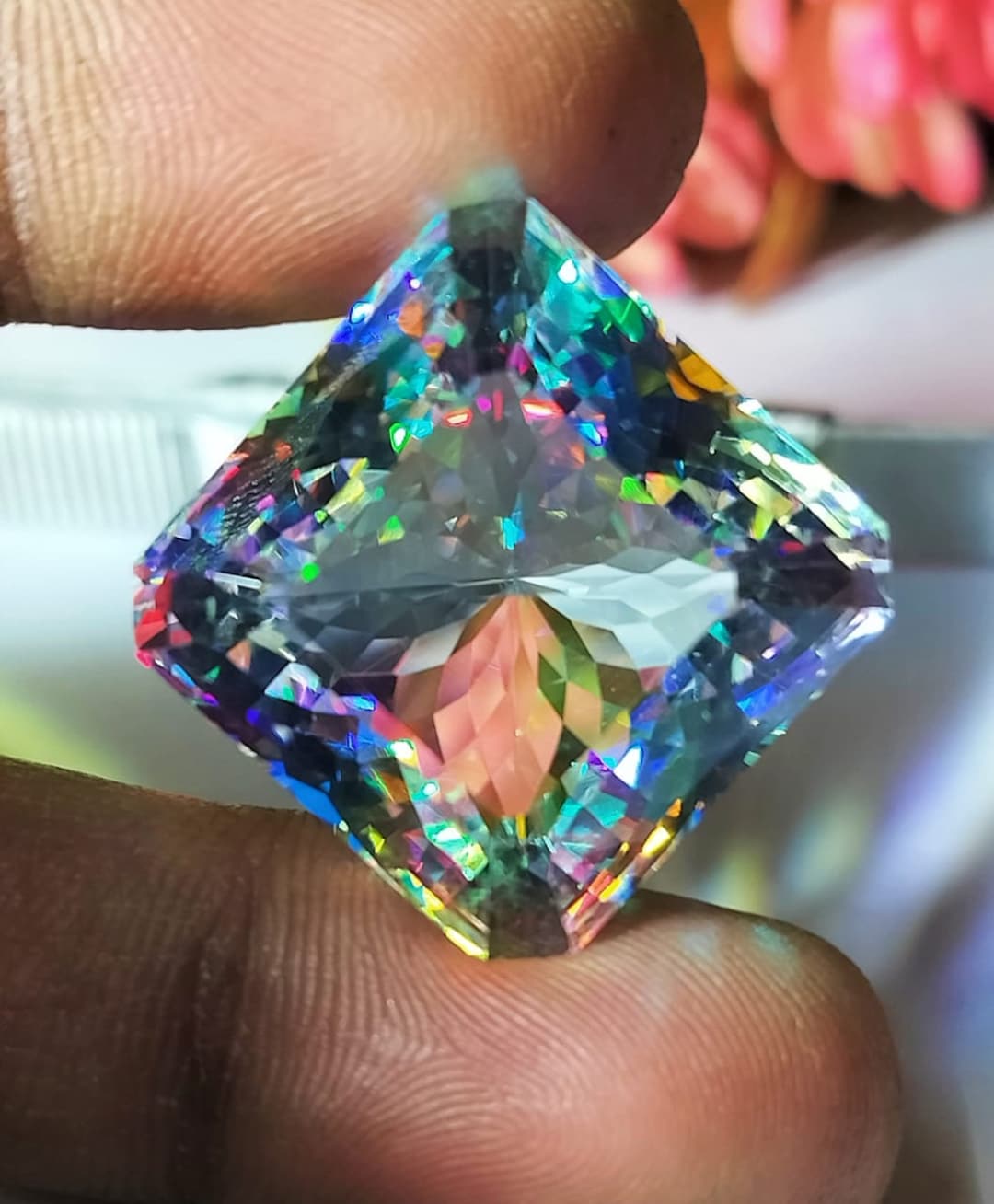 Rainbow Mystic Topaz Doublet, Square Fantasy Cut Gemstone (21.80mm) - Etsy