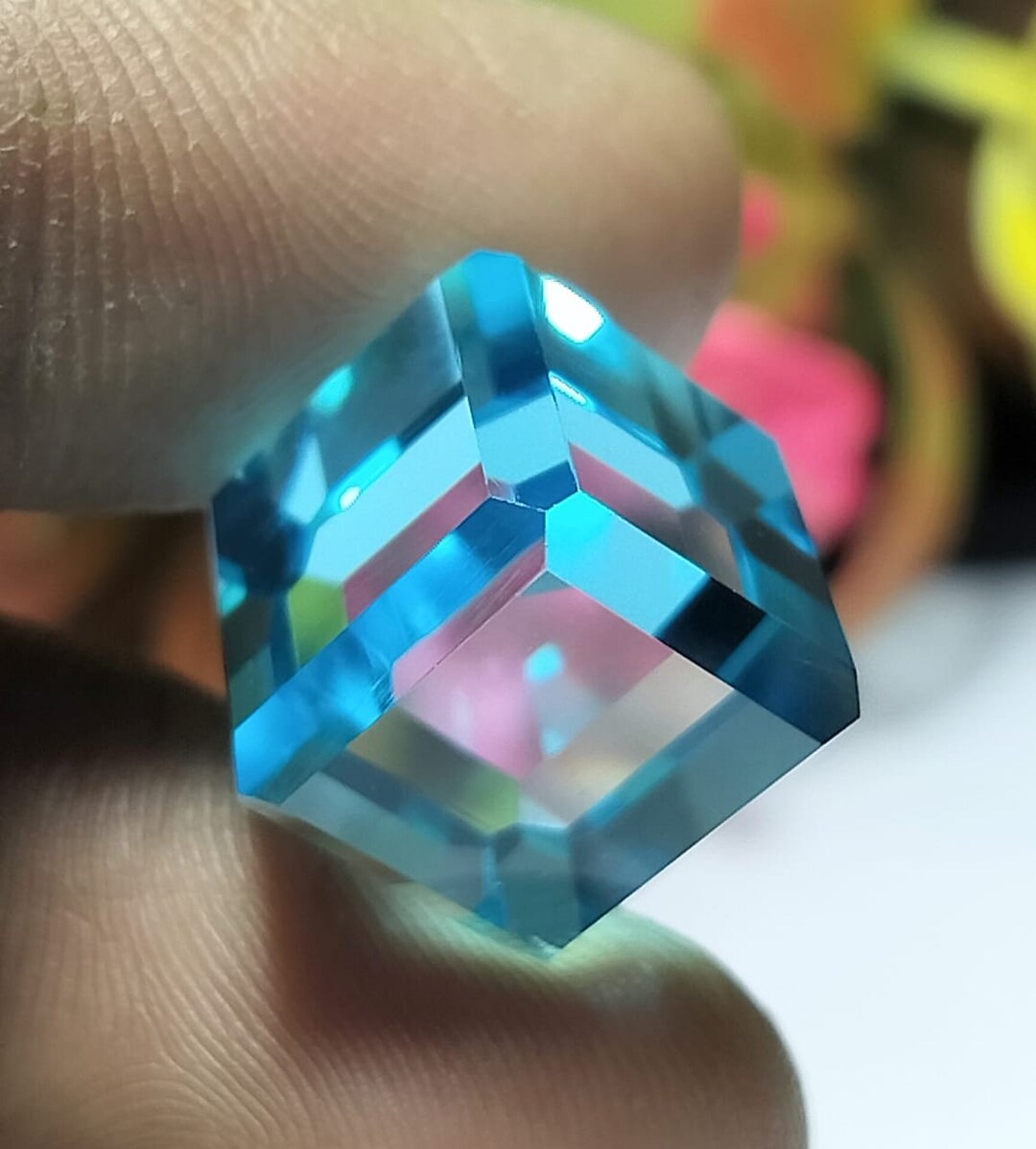 Blue Topaz Cube Box Shape 13.60MM Step Cut Loose Gemstone Birthstone - Etsy