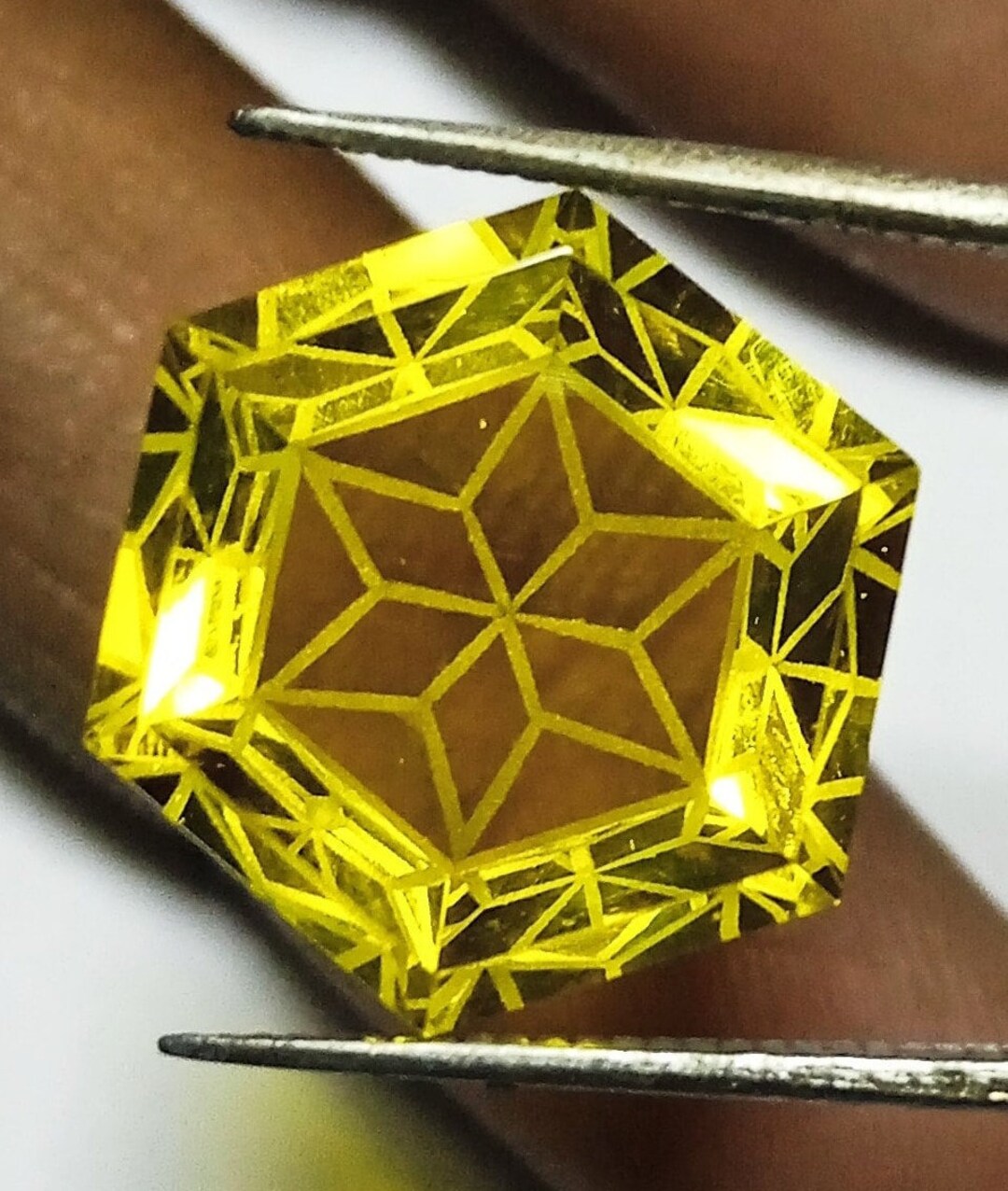 Pixel Cut AAA Quality Lemon Quartz Hexagon Shape 12x12x6.80mm Gemstone ...