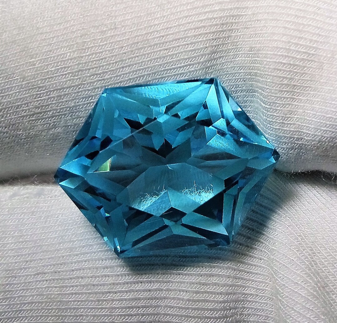 Lab Created Blue Topaz Fancy Shape 14X10X07MM Fantasy Cut Gem Ring ...