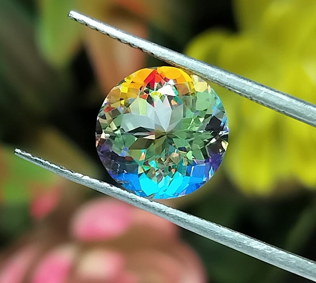 Doublet Magical Mystic Topaz Round 10X10X7.00MM Normal Flower Cut Stone ...