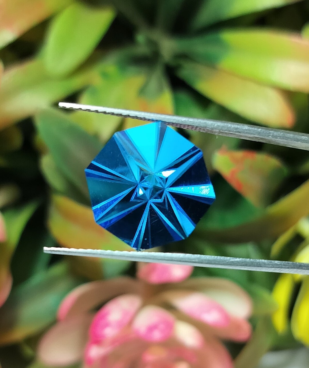 Visual Effect Cut Lab Created Blue Topaz Octagon 12X12X8.40MM Fantasy ...