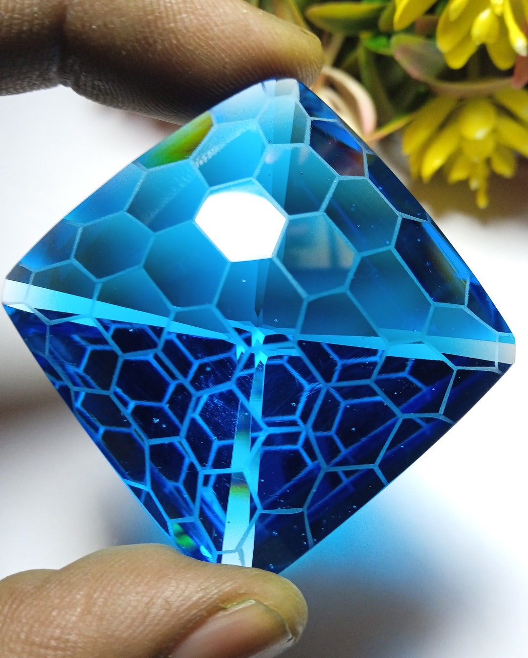 Lab Created Blue Topaz Octagon Shape 20X20X11MM Show Piece Snake Cut ...