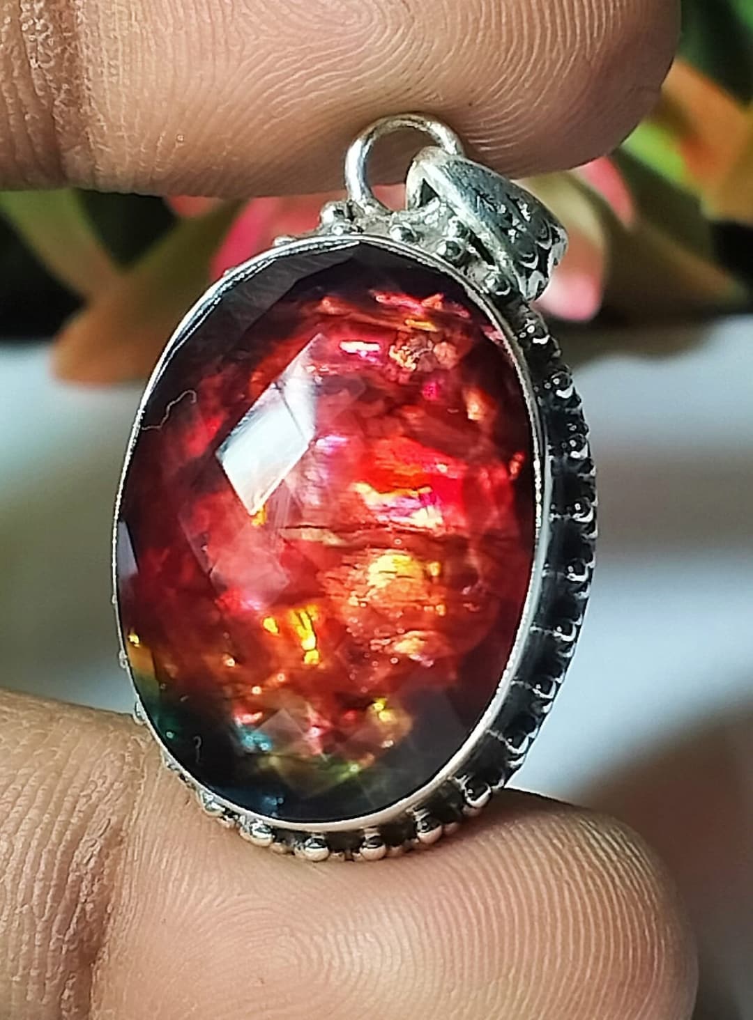 Beautiful!!! Ammolite Fire Pendant 925 Sterling Silver Pendant Organic ...