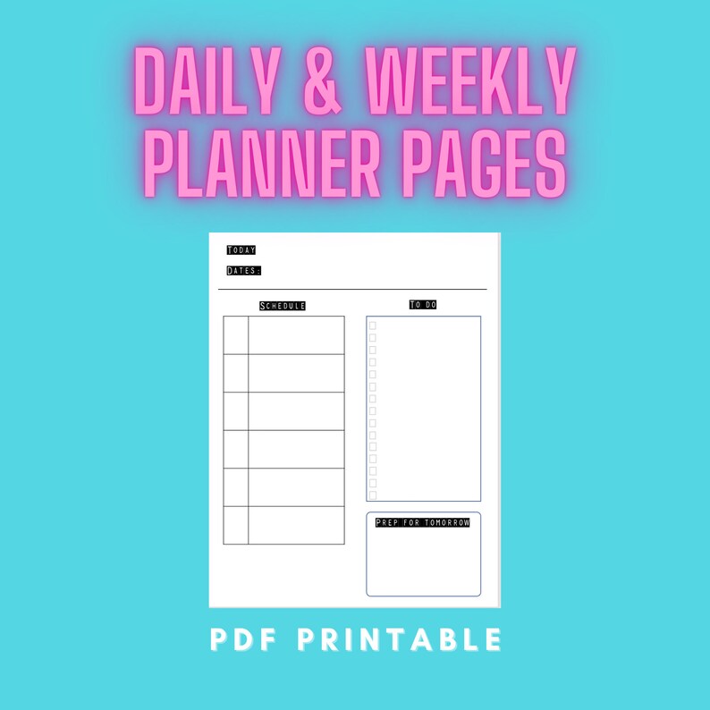 Daily and Weekly Planner Sheets - Digital Download - Undated - PDF ...