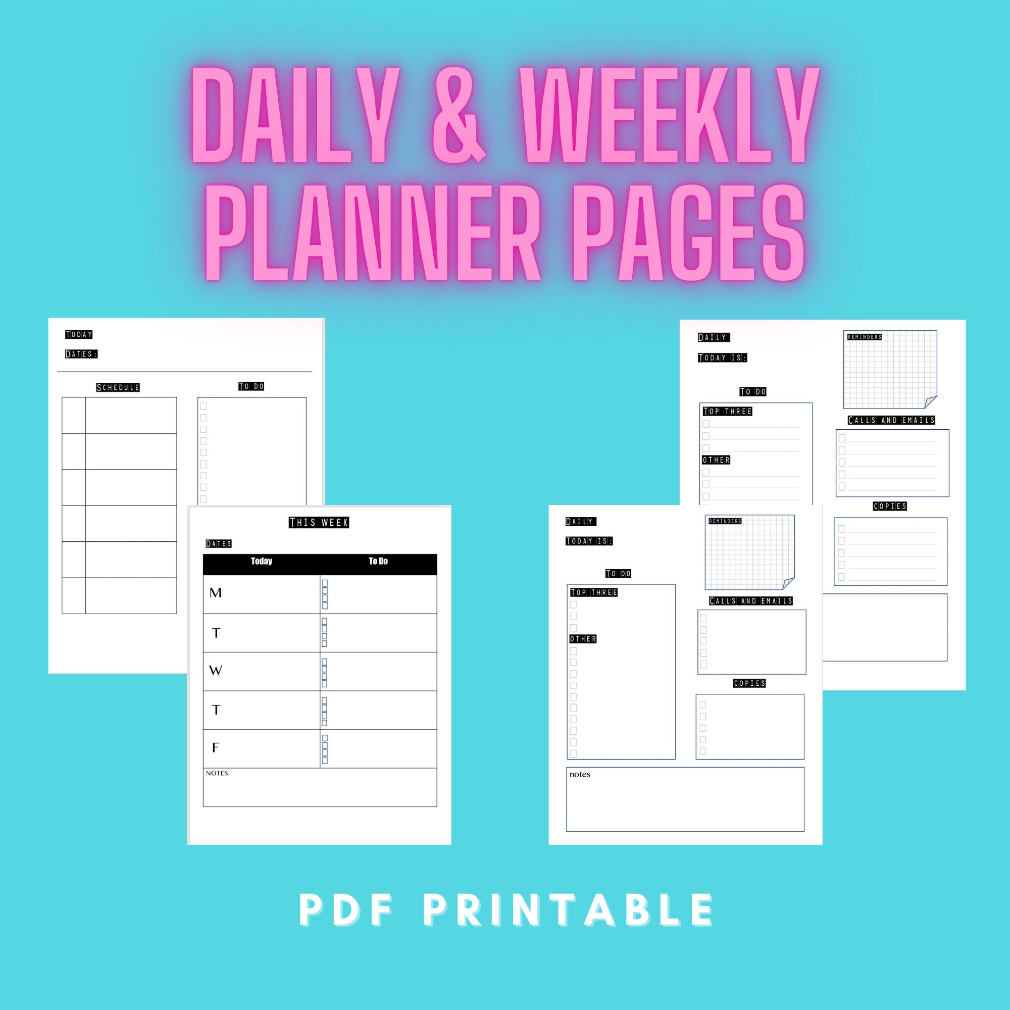 Daily and Weekly Planner Sheets - Digital Download - Undated - PDF ...