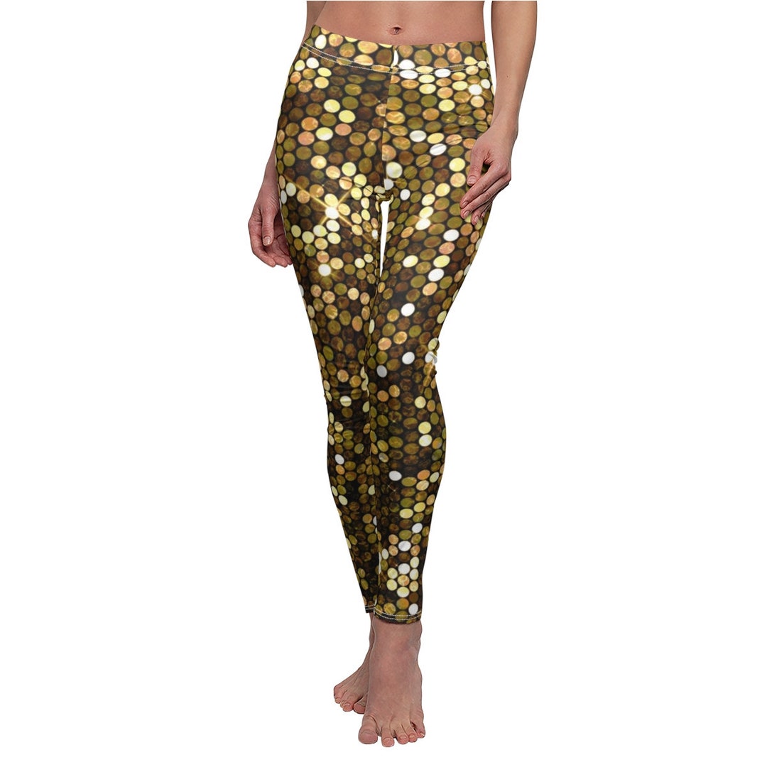 Women's Leggings Gold Sequin Printed Custom Design Leggings Pattern ...