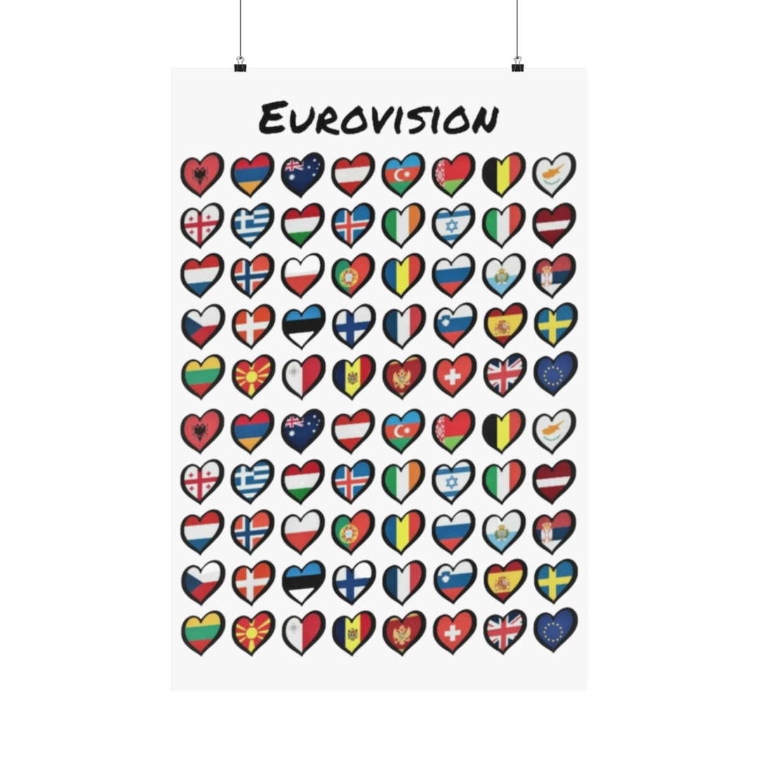 Eurovision Heart Flags Poster | International Music Event Art - Etsy