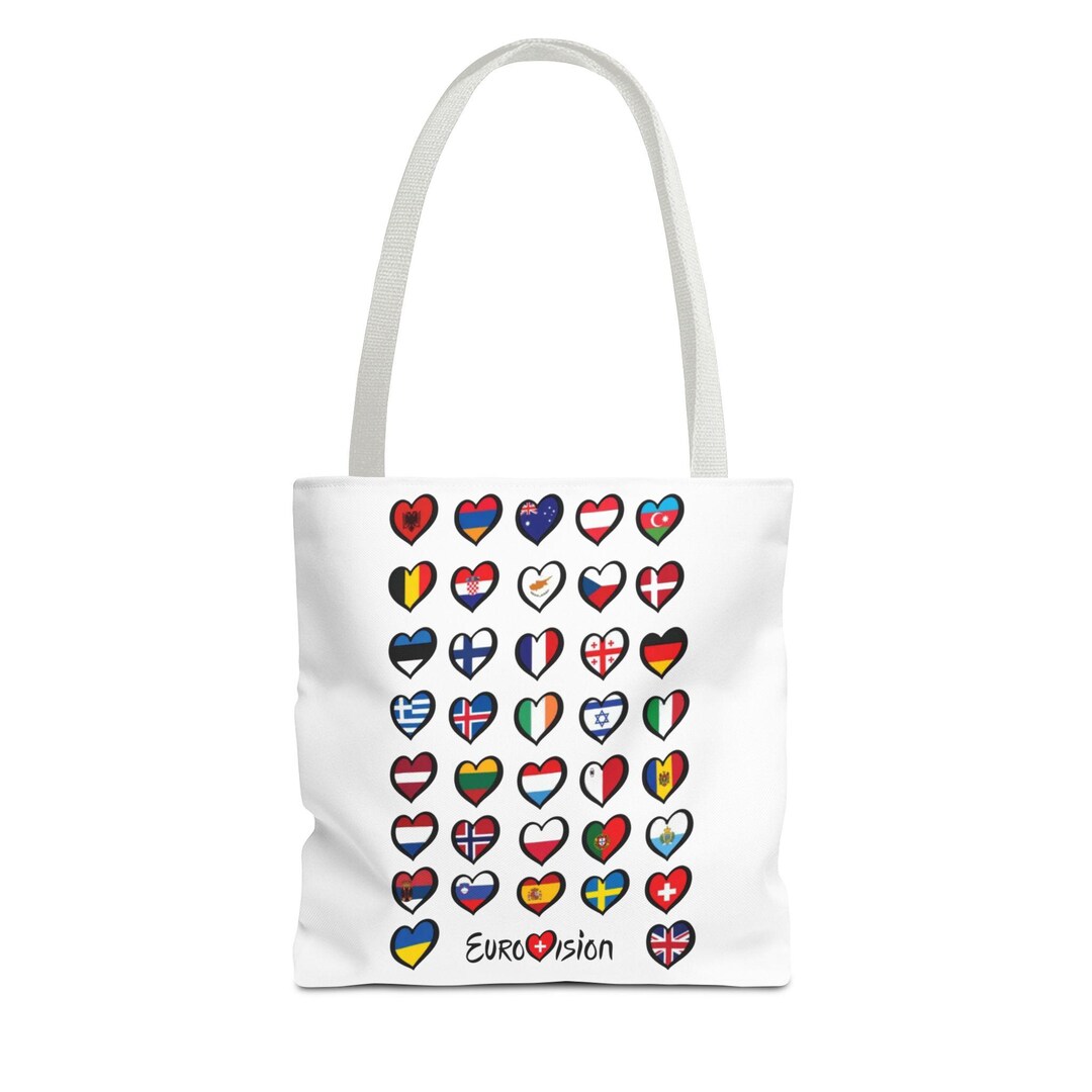 Tote Bag - Eurovision Heart-shaped Flags, Switzerland 2025, Perfect for ...