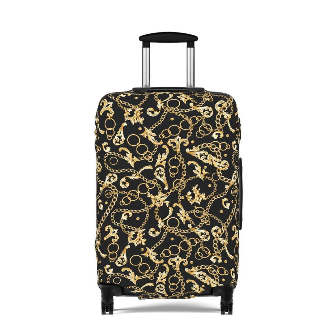 Baroque Black and Gold Chain Luggage Cover – Stylish Suitcase Protector ...