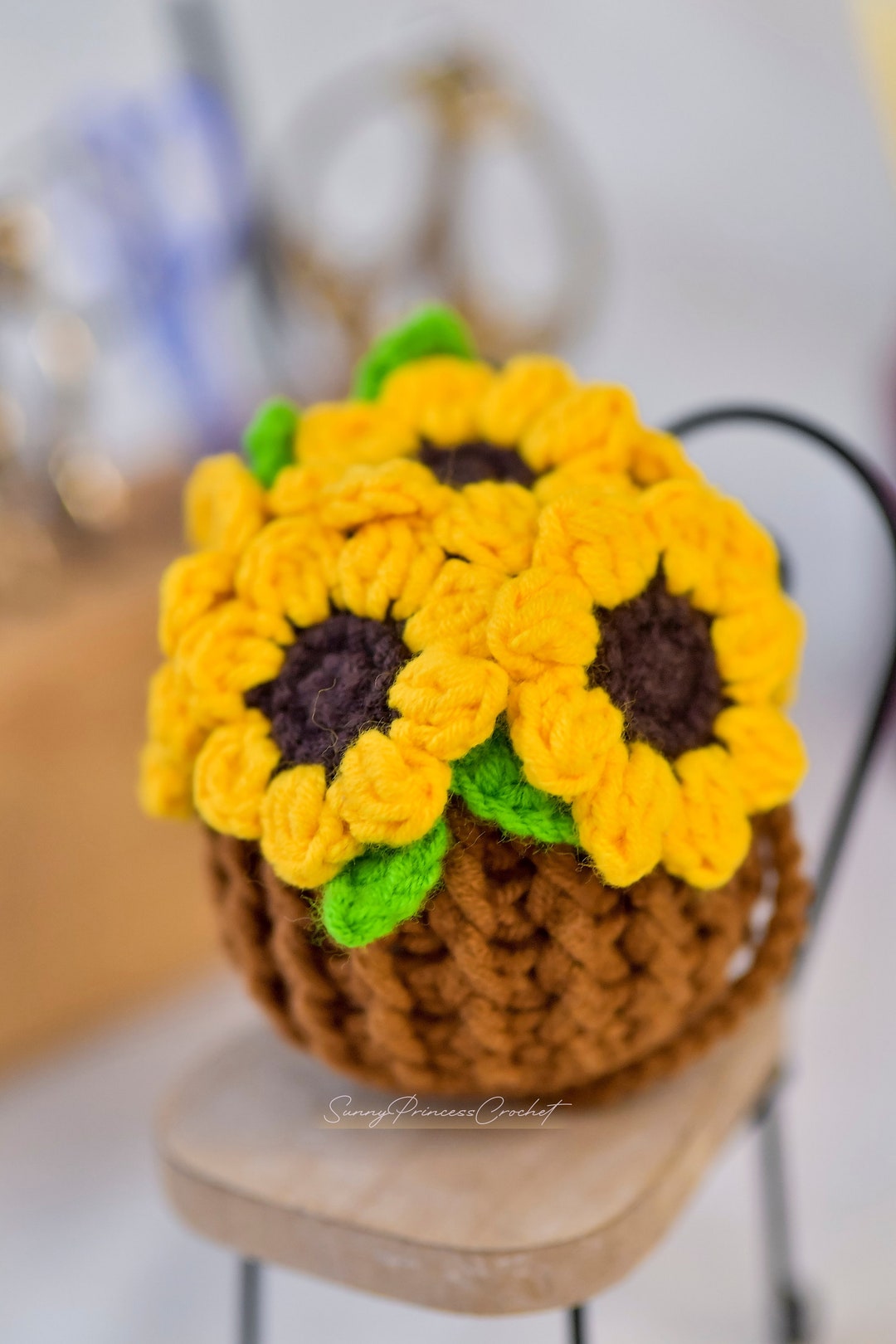 8 Petal Sunflower Crochet Pattern, Crochet Flower Pot Pattern ...