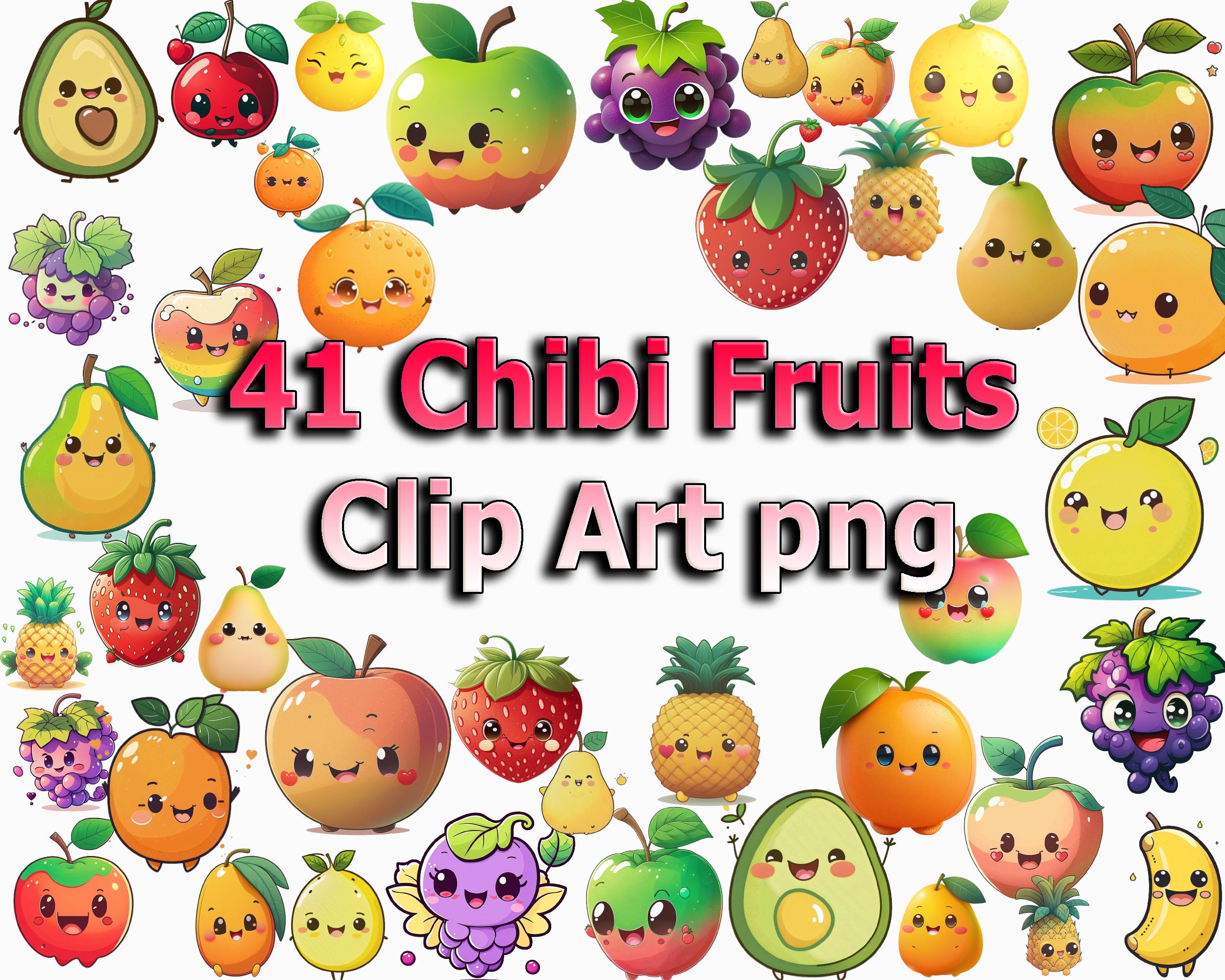 Chibi Fruits Clipart in PNG Format Instant Download for Commercial Use ...