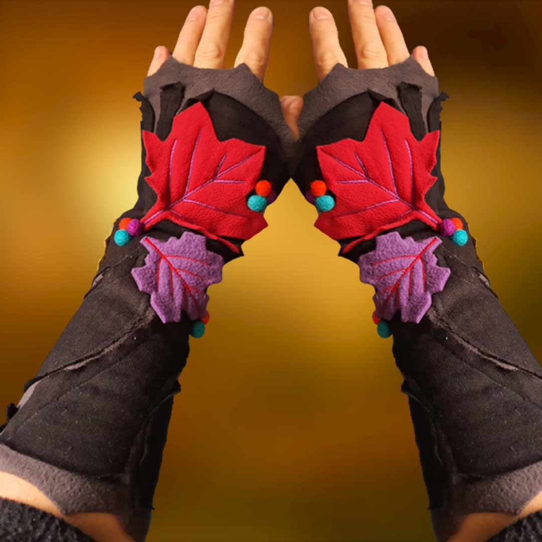 Arm Warmers Pixie Fairy Style Warmers Fleece in Leaves Hippie Boho Hand ...