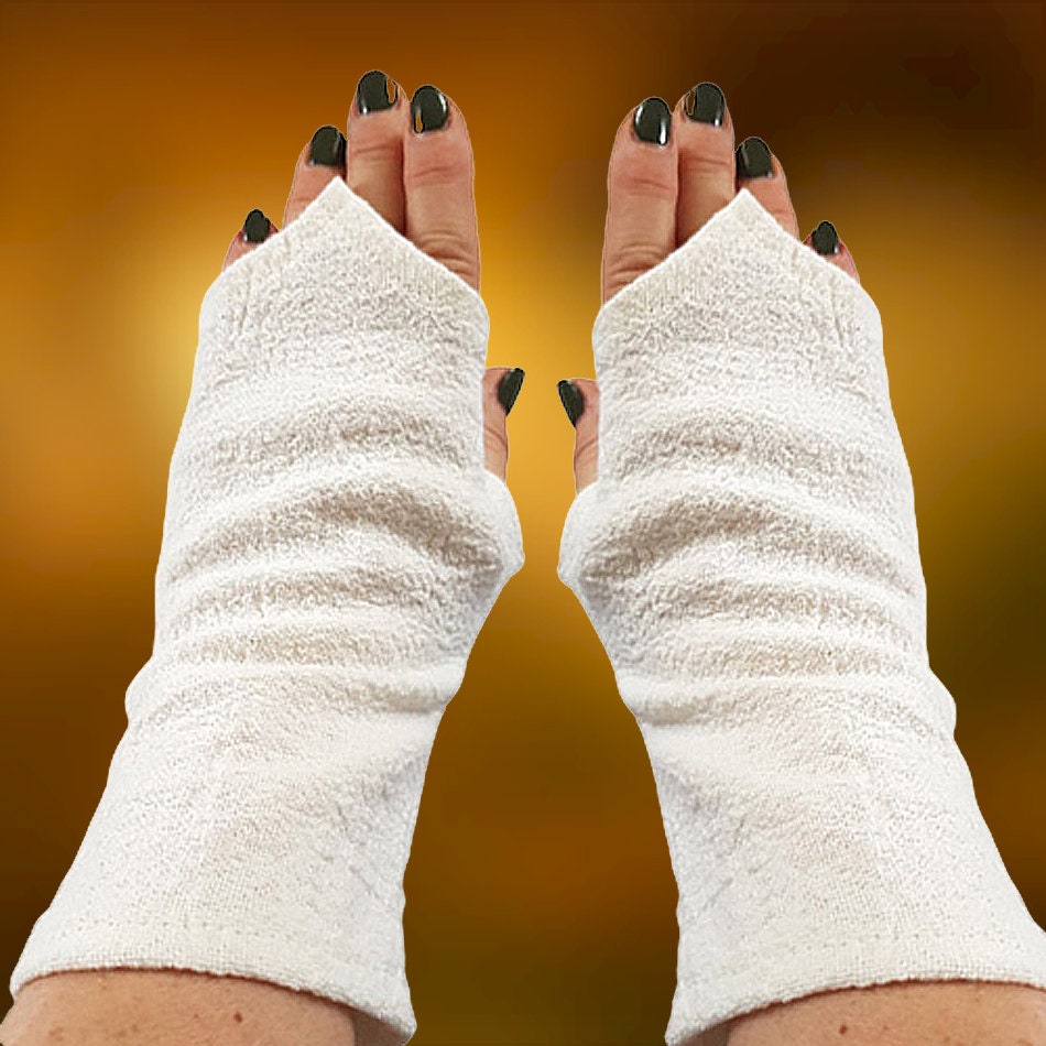 Linen Mittens Ecru Gothic Fingerless Gloves Smooth Crepe Linen Black ...