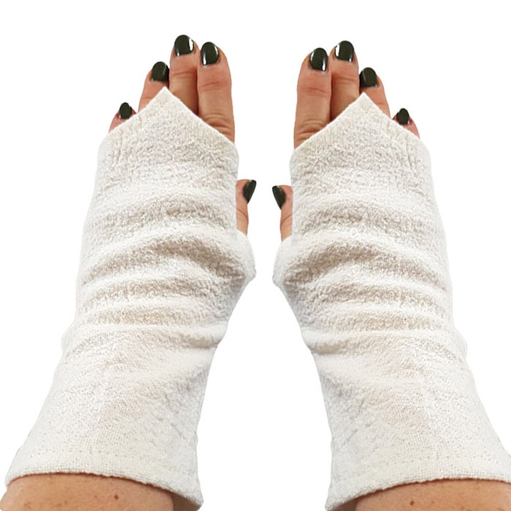 Linen Mittens Ecru Gothic Fingerless Gloves Smooth Crepe Linen Black ...