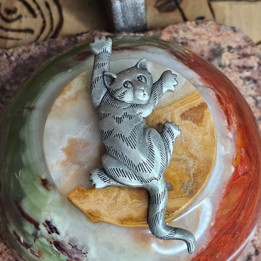 Vintage JJ Jonette Pewter Cat Pin 1988 - Etsy