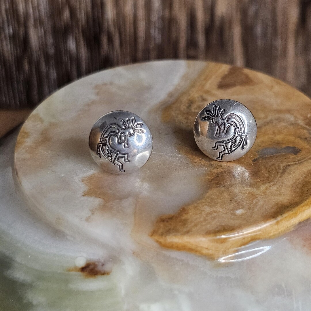 Vintage Kokopelli Native American Button Style Sterling Silver Stud ...