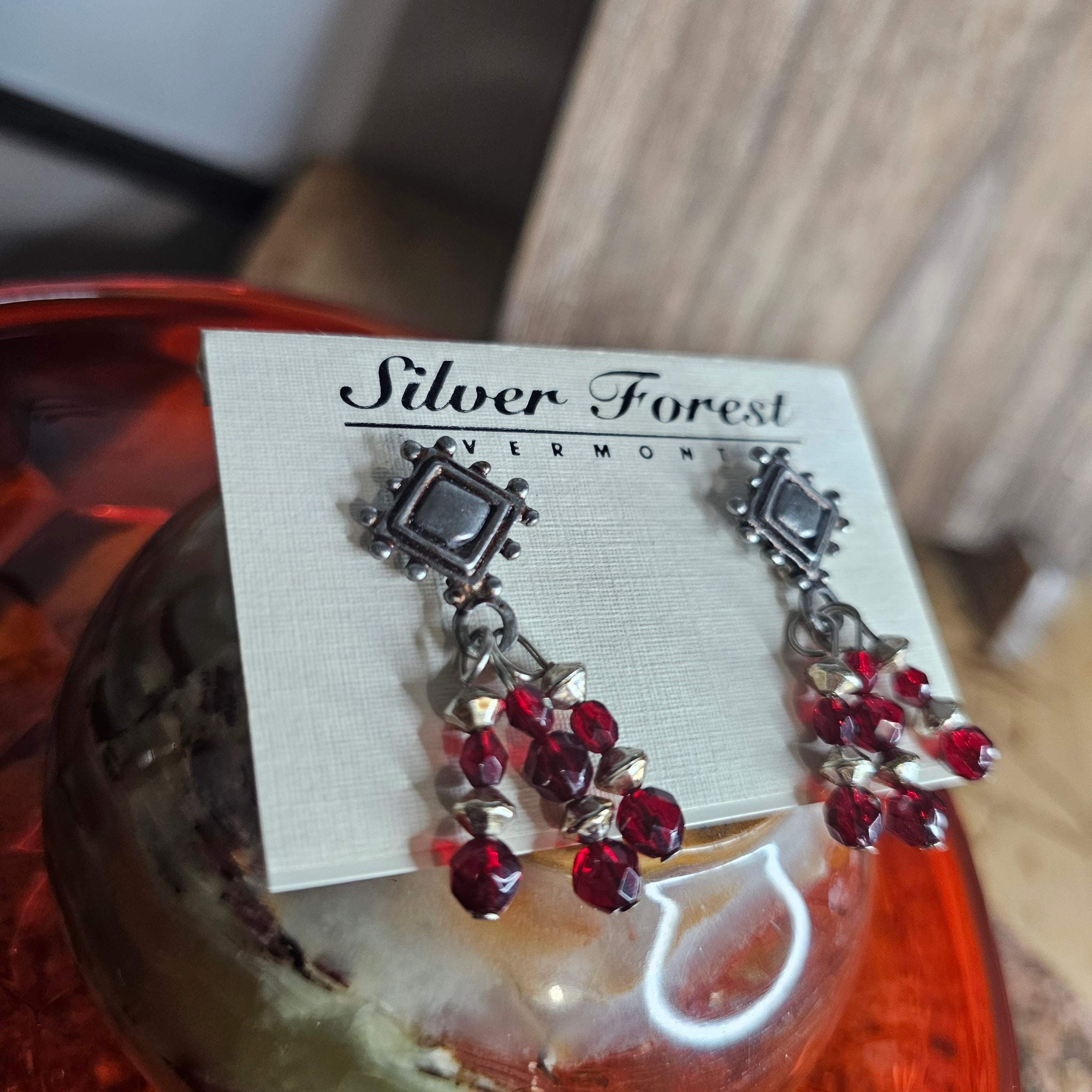 Silver Forest Red and Silver Beaded Dangle Earrings - Etsy