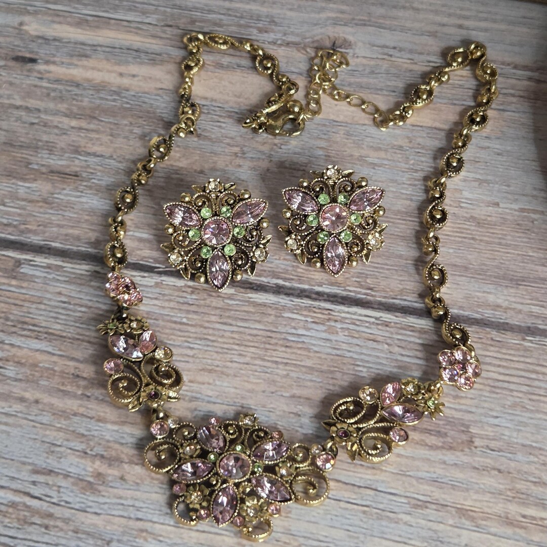 Nina Ricci Avon Floral Crystal Necklace and Earring Set - Etsy