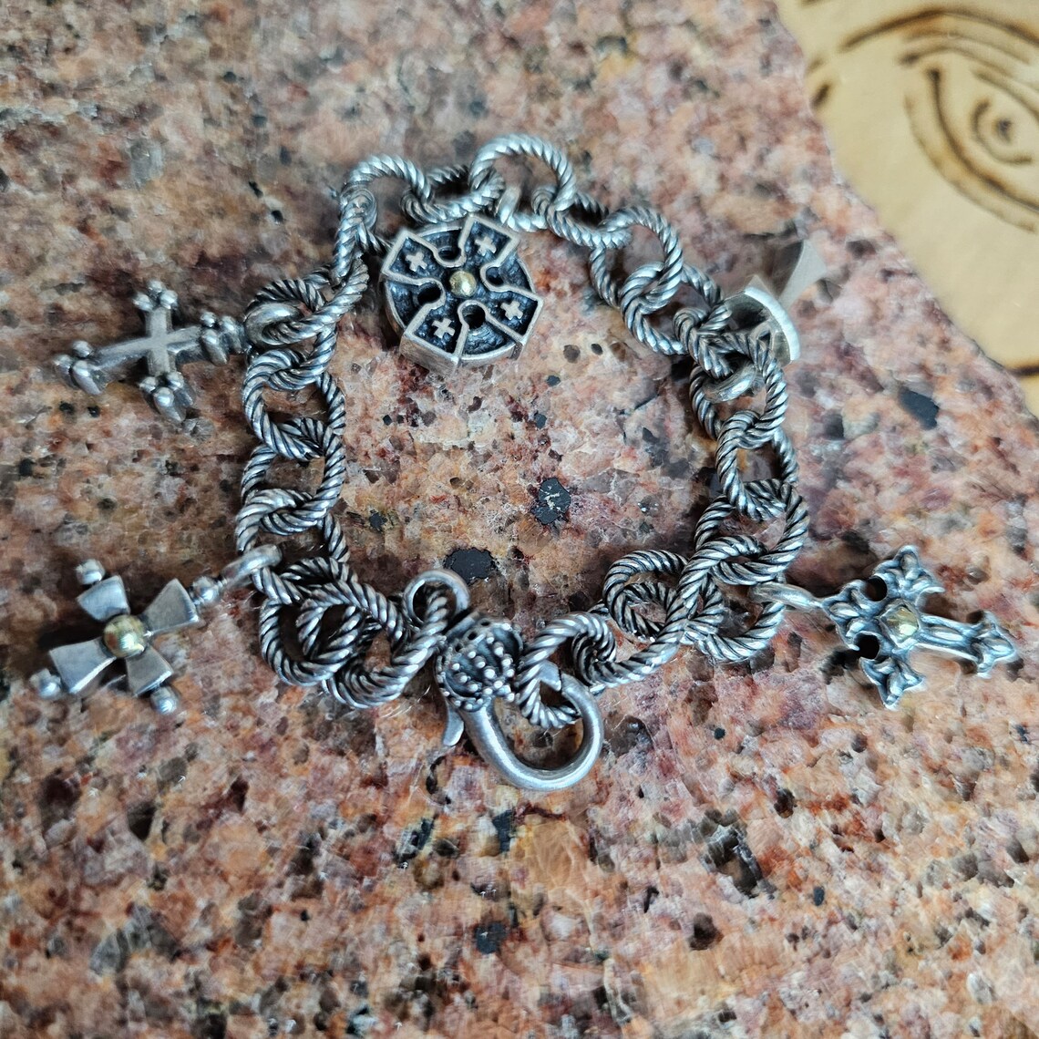 Ann King 9.25 Sterling 18k Gold Cross Charm Bracelet. Retired - Etsy