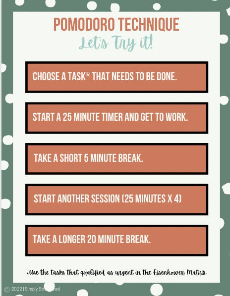 Pomodoro Technique Time Management Worksheets ADHD Management - Etsy UK