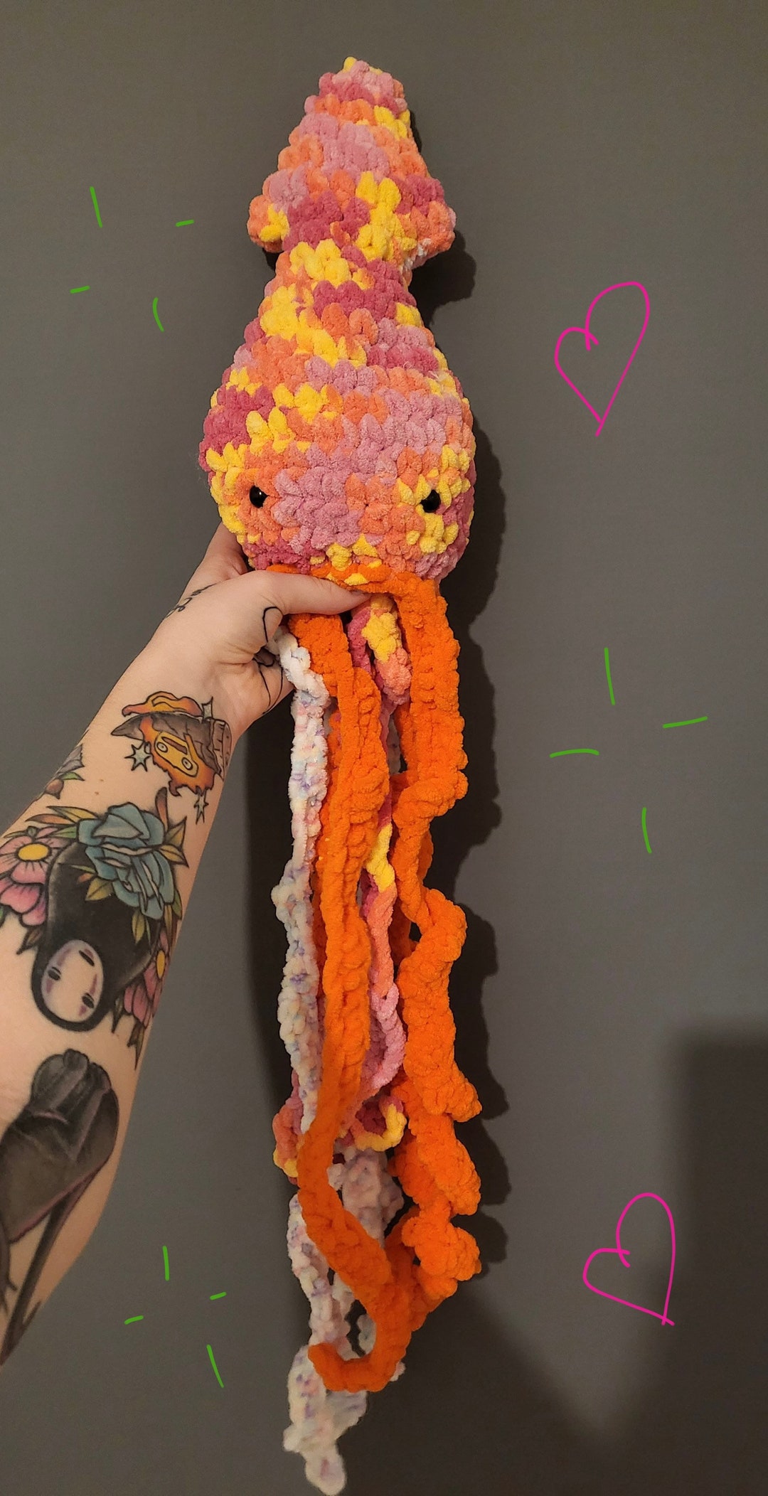 Amigurumi Crochet, Multi Coloured Scrap Yarn Squid - Etsy