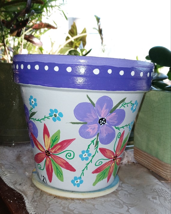 Hand Painted Terracotta Flower Pot - Etsy