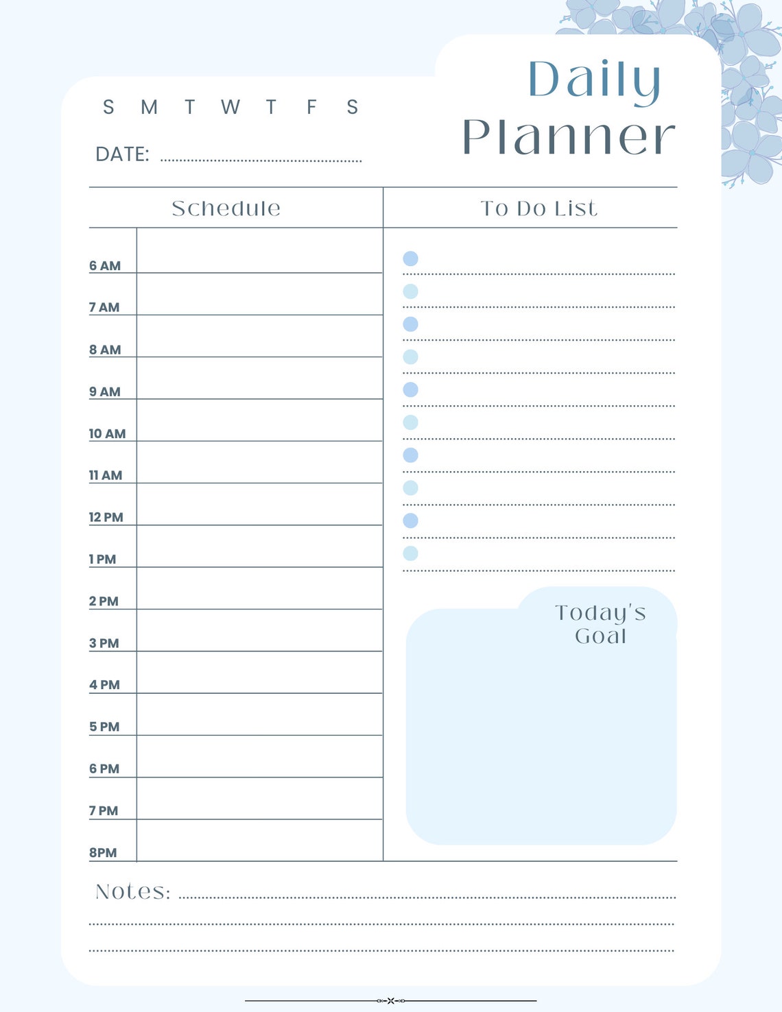 Blue Digital Daily Planner Template - Etsy