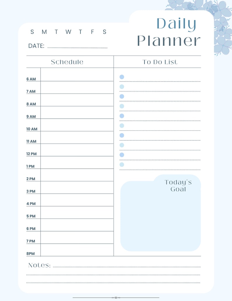 Blue Digital Daily Planner Template - Etsy