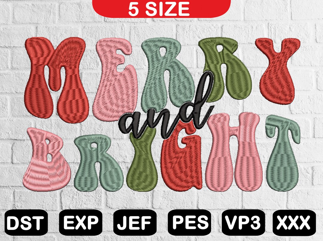 Merry and Bright Embroidery Machine Files, Christmas Embroidery Design ...