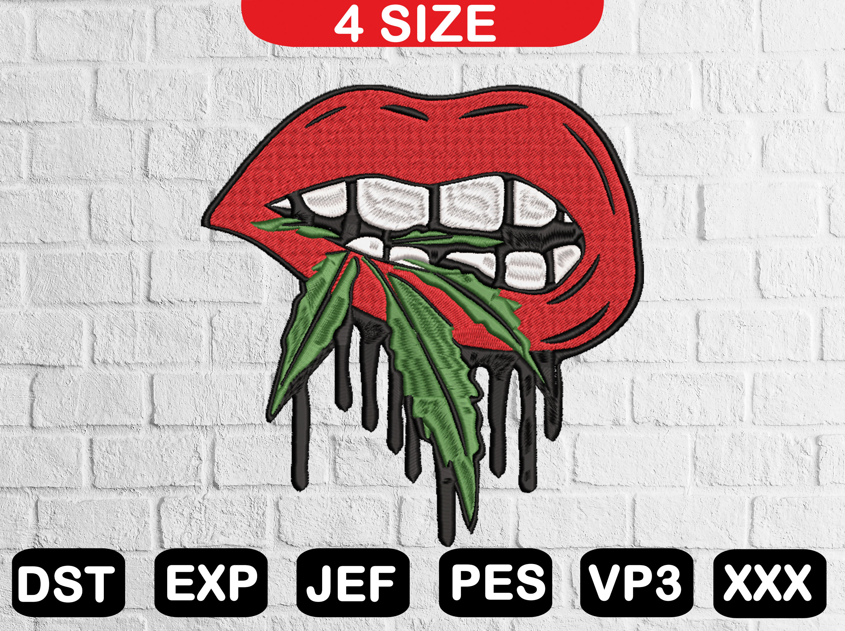 Weed Lips Embroidery Machine Files, Leaf Lips Embroidery Design ...