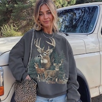 Embroidered Deer Crewneck Sweatshirt: Hunting Season Apparel - Etsy