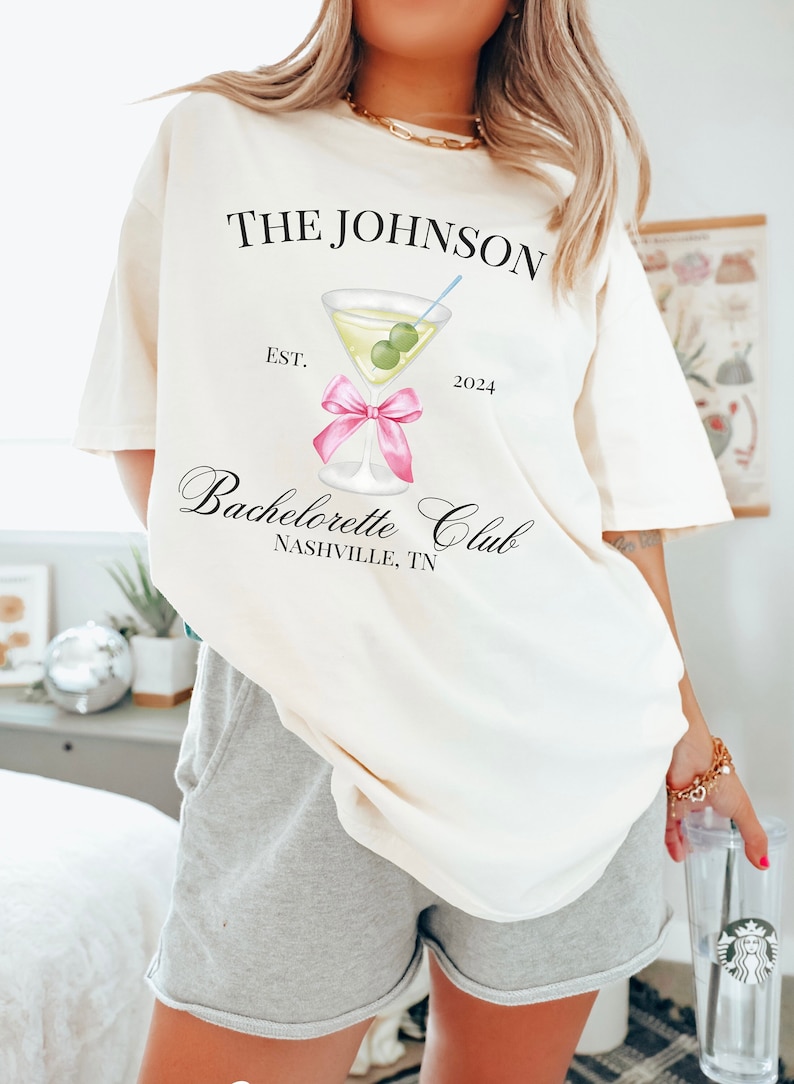 Luxury Bachelorette Merch Custom Trendy Party Shirts Martini With Pink ...