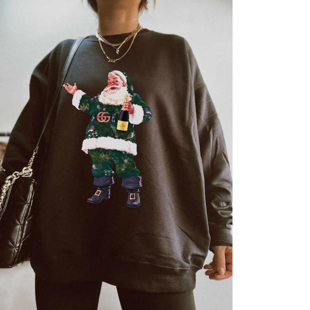 Funny Boujee Santa Sweatshirt Santa With Champagne Cute Xmas Sweater ...